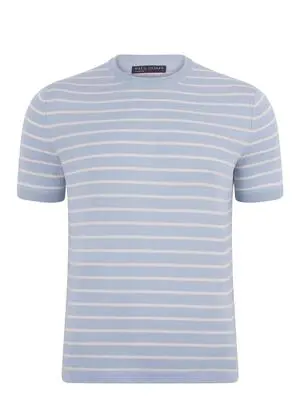 PAUL JAMES KNITWEAR Ultra-fine Cotton Knitted Pin Stripe T-shirt - Blue