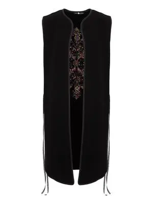 IZABELA MANDOIU Long Wool Vest With Embroidery - Black