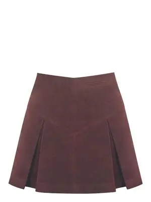 MISS CIRCLE NEW YORK Vegan Suede Pleated Mini Skirt - Red