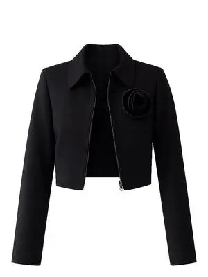 EXQUISE Regular Fit Jacket With Rose Detail - Black