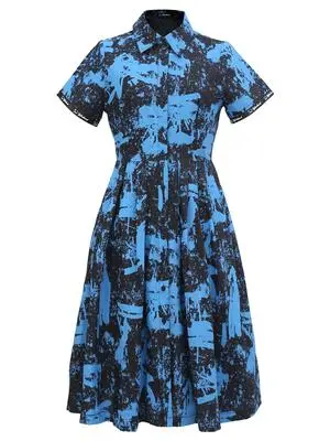 SMART AND JOY Printed Cotton Shirt Dress - Blue