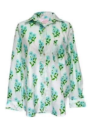 MARY MARSHMALLOW Boyfriend Shirt With Floral Print - Blue