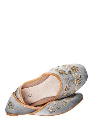 FUCHSIA SHOES Nawal Embroidered Flats - Grey