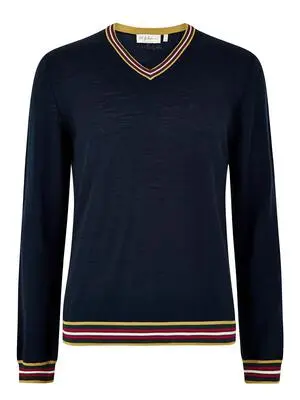 MG RIVERS Extra-fine Merino Wool & Silk V-neck Pullover - Blue