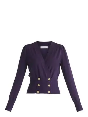 PAISIE Long Sleeve Knitted Wrap Top - Purple
