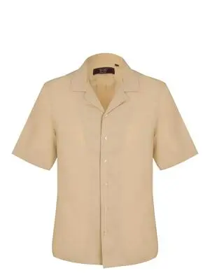 DAVID WEJ Neutrals Hugo Linen Cuban Collar Shirt - Beige