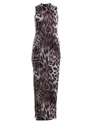 CHIARELLA Ankle-length Leopard Print Dress - Black/grey