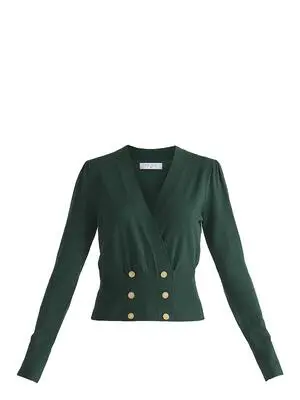 PAISIE Long Sleeve Knitted Wrap Top - Green