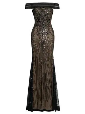 MISS CIRCLE NEW YORK Qeturah Embroidered Sequin Gown - Black
