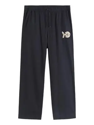 THINKING MU Hand-embroidered Organic Cotton Wide-leg Pants - Blue