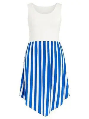 CONQUISTA Contrast Fabric Sleeveless Striped Dress - Blue