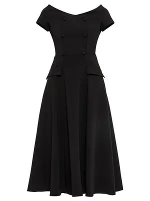 NISSA A-line Crepe Midi Dress - Black