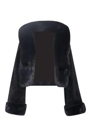MISS CIRCLE NEW YORK Kali Cropped Vegan Fur Jacket With Hood - Black