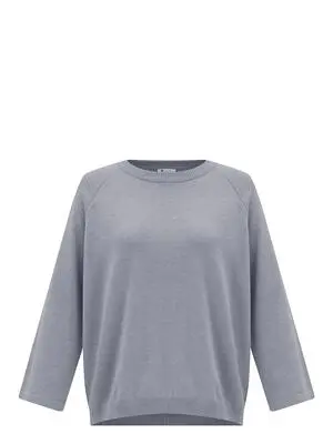 PERALUNA Nell O-neck Fine Knit Jumper With Slit Detail - Grey