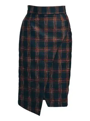 Mionè Asymmetrical Plaid Wool Skirt - Blue