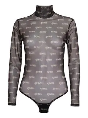 SARAH REGENSBURGER Rebel Print Mesh Bodysuit - Black