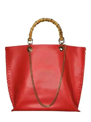 RUJ HERITAGE Maxi Tote Bag With Bamboo Handles - Red