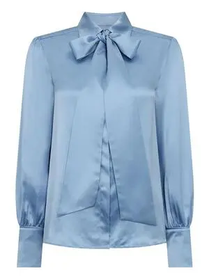 REALLY WILD CLOTHING Glyndebourne Silk Detachable Tie Neck Blouse - Blue