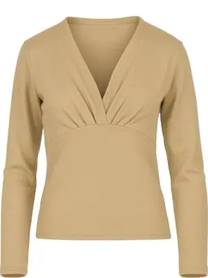 CONQUISTA Long Sleeve Faux Wrap Jersey Top - Brown