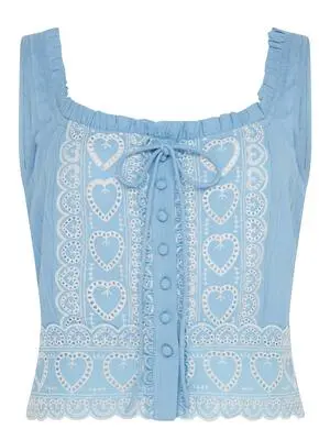 ROSE & NANCY Cotton Cami Top With Lace Trim - Blue/white
