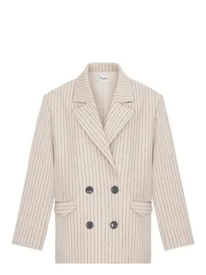 THISISU COLLECTION Double-breasted Pinstripe Blazer - Beige