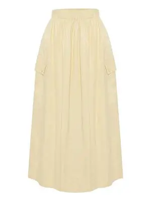 EXQUISE Elastic Waist Midi Skirt - Yellow