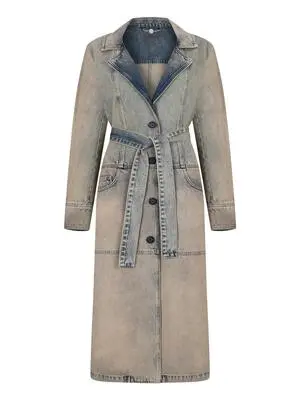 GOC DENIM Vintage Wash Denim Trench Coat - Blue