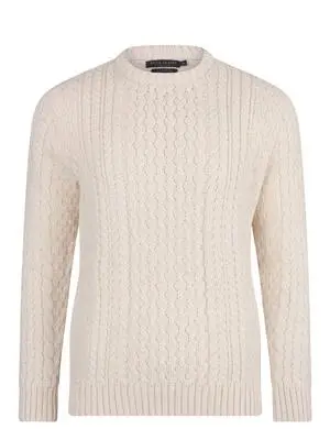PAUL JAMES KNITWEAR British Wool Fisherman Cable Jumper - White