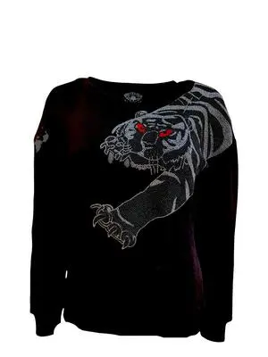 ANY OLD IRON Embroidered Tiger Sweatshirt - Black/red/silver