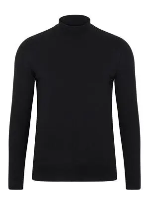 PAUL JAMES KNITWEAR Superfine Merino Wool And Silk Mock Neck Jumper - Black