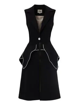 JULIA ALLERT V-neck Peplum Vest With Piping - Black