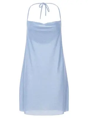 SEROTONINN Serotonin Halterneck Mini Dress With Draped Neckline And Open Back - Silver