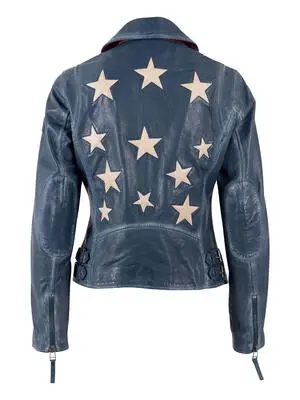 Mauritius Christy Rf Star Detail Leather Jacket Blue