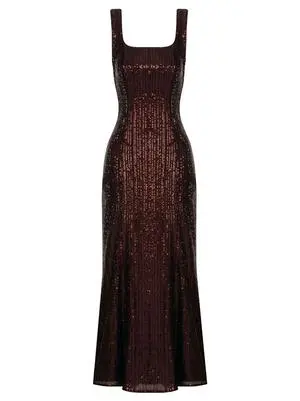 ELSAVA Tie-back Midi Dress - Brown
