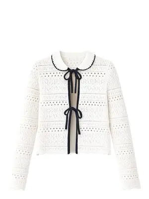 YUMI Crochet Knitted Cardigan With Peter Pan Collar - White