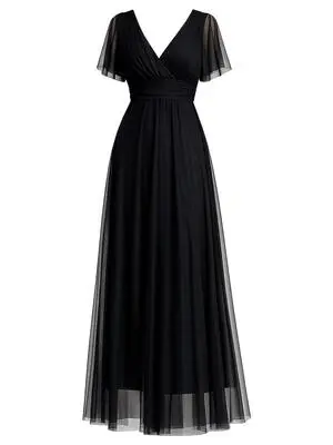 TANTRA SPAIN SL Long Tulle Dress With Tie Belt - Black