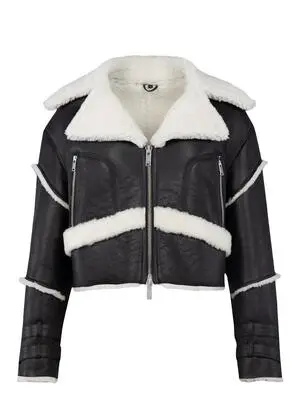 PCFG Leather Jacket With Faux Fur Lining - Black