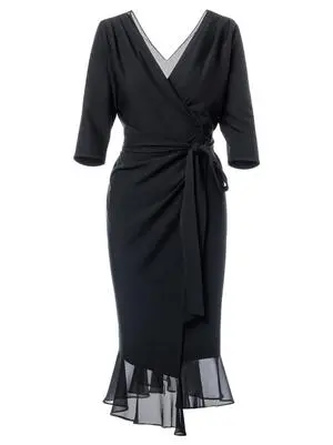 CONCEPT A TROIS Wrap Dress With Silk Ruffles - Black