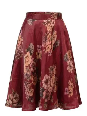 STOVARIA Deep Organza Silk Knee Length A-line Skirt - Red