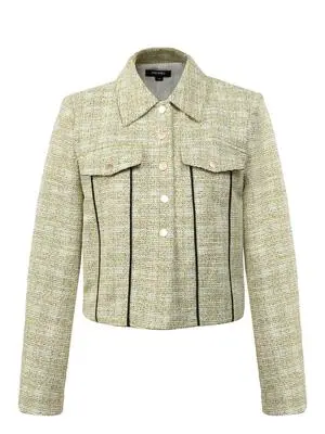 SMART AND JOY Textured Tweed Effect Crop Jacket - Yellow