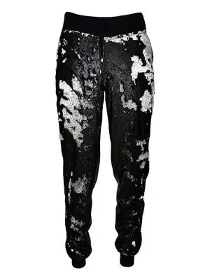 LALIPOP DESIGN Double-Sided Sequined Faux Leather Track Pants