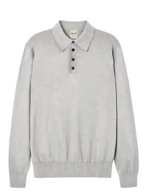 SALTS CASHMERE Long Sleeved Polo Shirt Marl - Grey