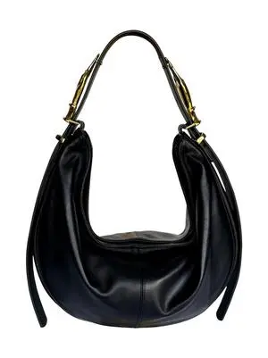 INDIGOLUSH Hobo Leather Bag With Adjustable Strap - Black