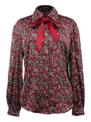 SMART AND JOY Floral Print Ascot Tie Shirt - Red