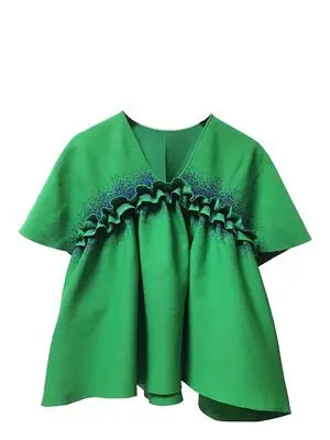 ARTO. Flared Ruffles Short Sleeve Top - Green