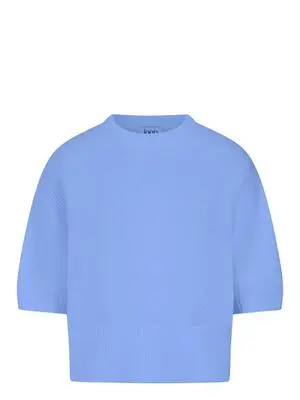 LOOP CASHMERE Ribbed Cashmere Short-sleeved Sweater - Blue