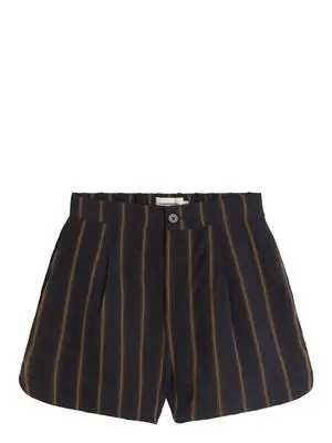 THINKING MU Striped Seersucker Wide Leg Shorts - Blue