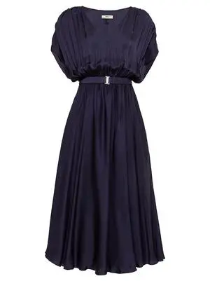 NISSA Belted Viscose Midi Dress