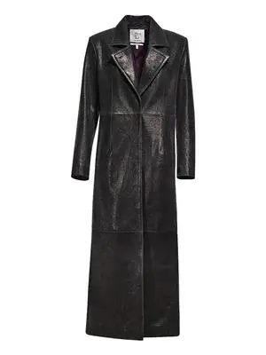 MAISON SEL Long Leather Trench Coat - Black
