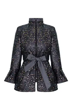 CONCEPT A TROIS Short Quilted Sequined Jacket With Drawstring - Grey/black